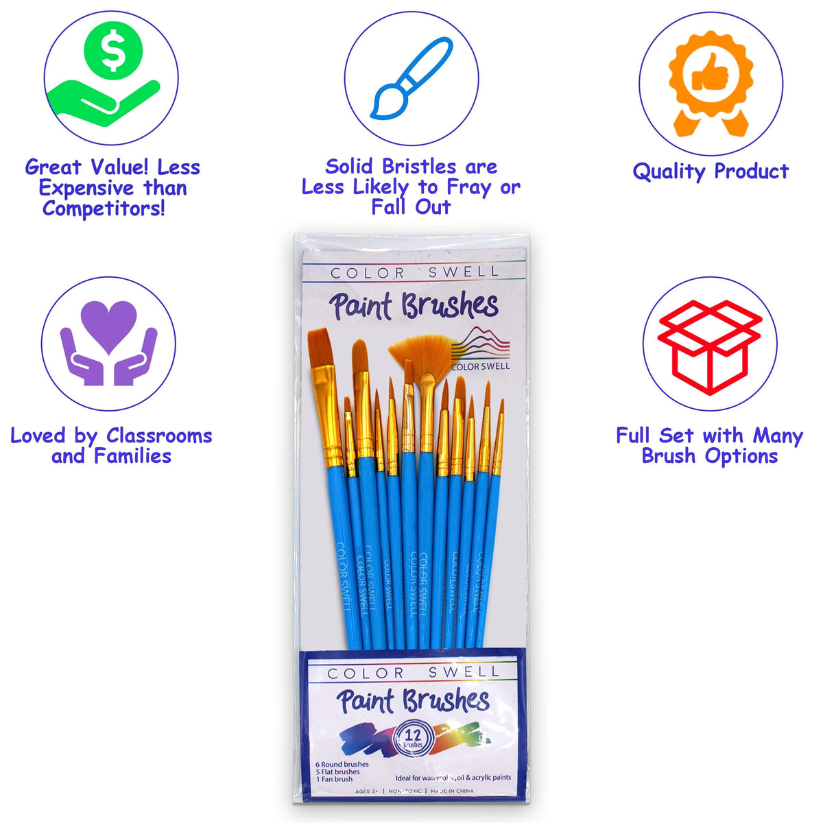 Color Swell Bulk Paint Brushes - 18 Packs of 12 Paint Brushes – ColorSwell