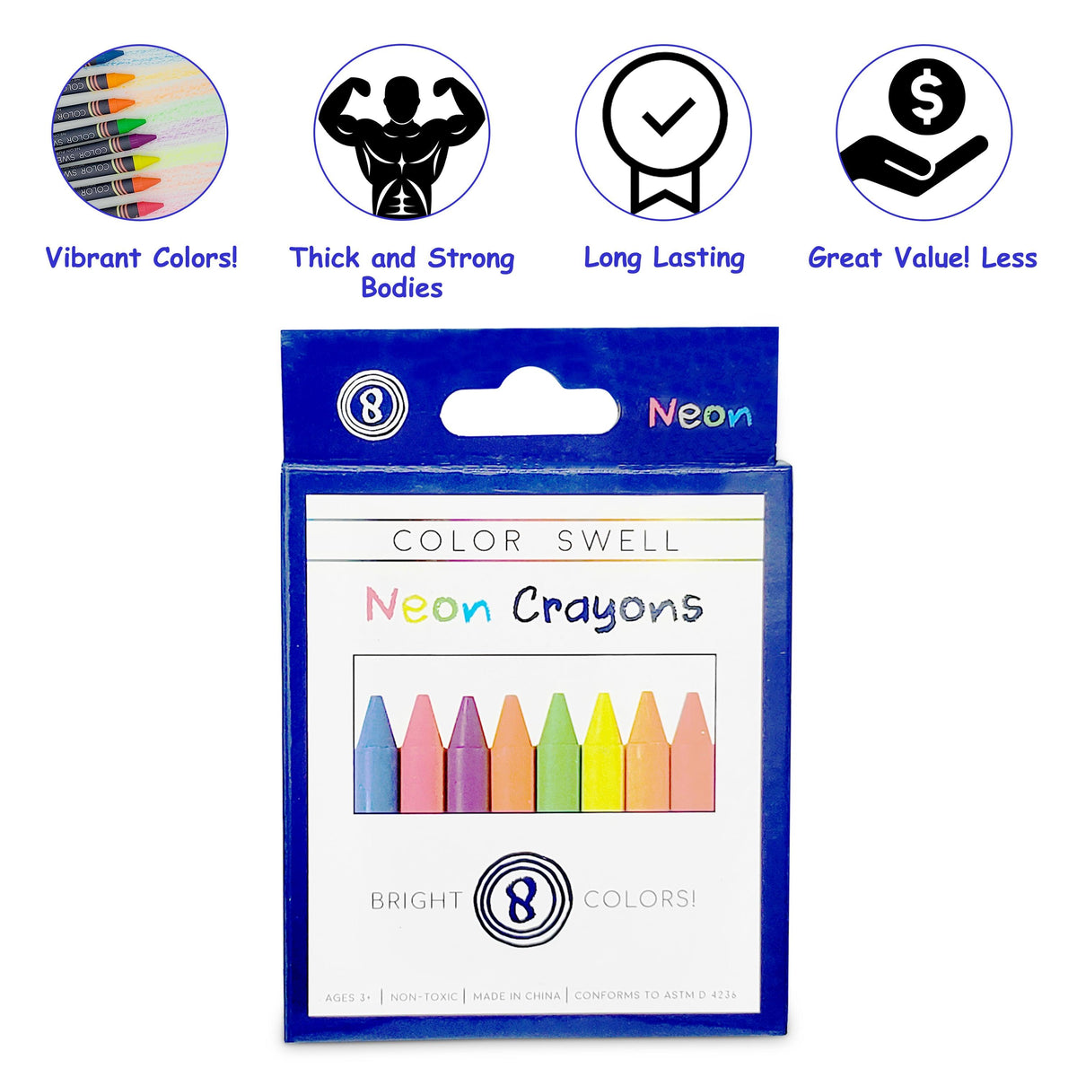 Color Swell Bulk Crayon Box Drawing For Kids - 6 Packs Neon Crayons ...